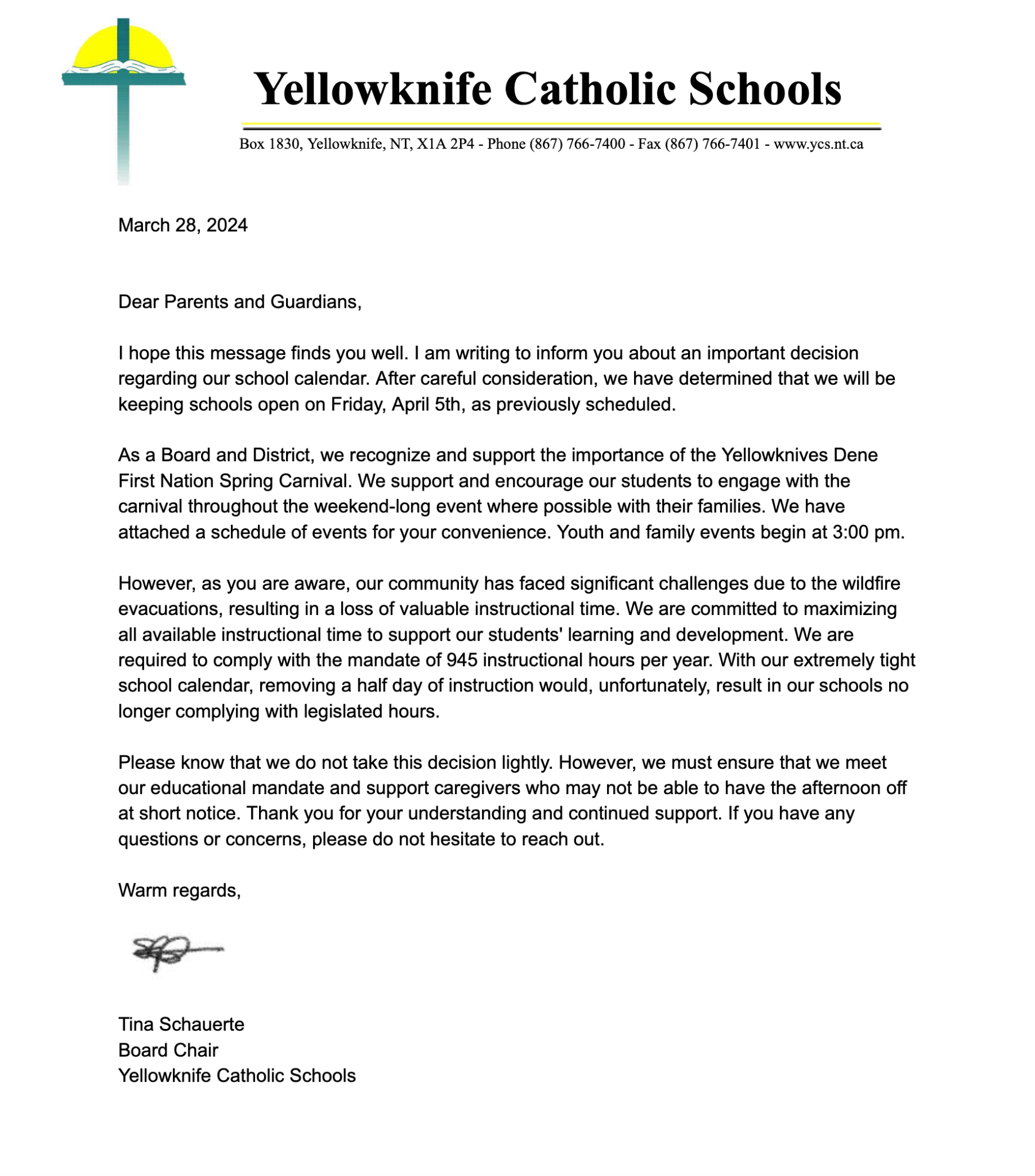 Letter to Parents Regarding the Announcement of a Half Day Civil ...