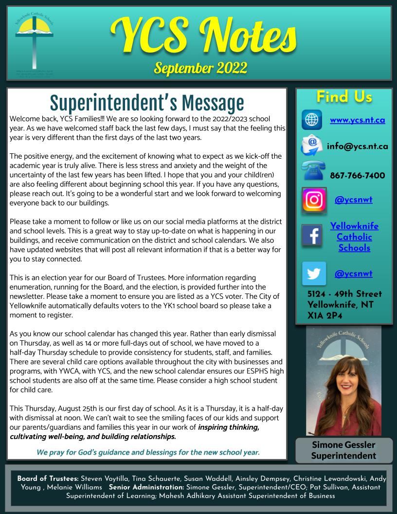 YCS Notes - Welcome back to school 2022